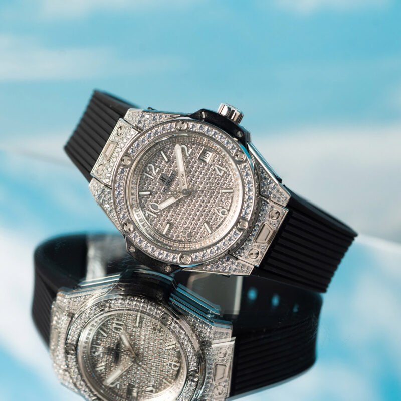 Hublot Big Bang One Click Steel Black Full Pavé CZ Stones Replica 39mm