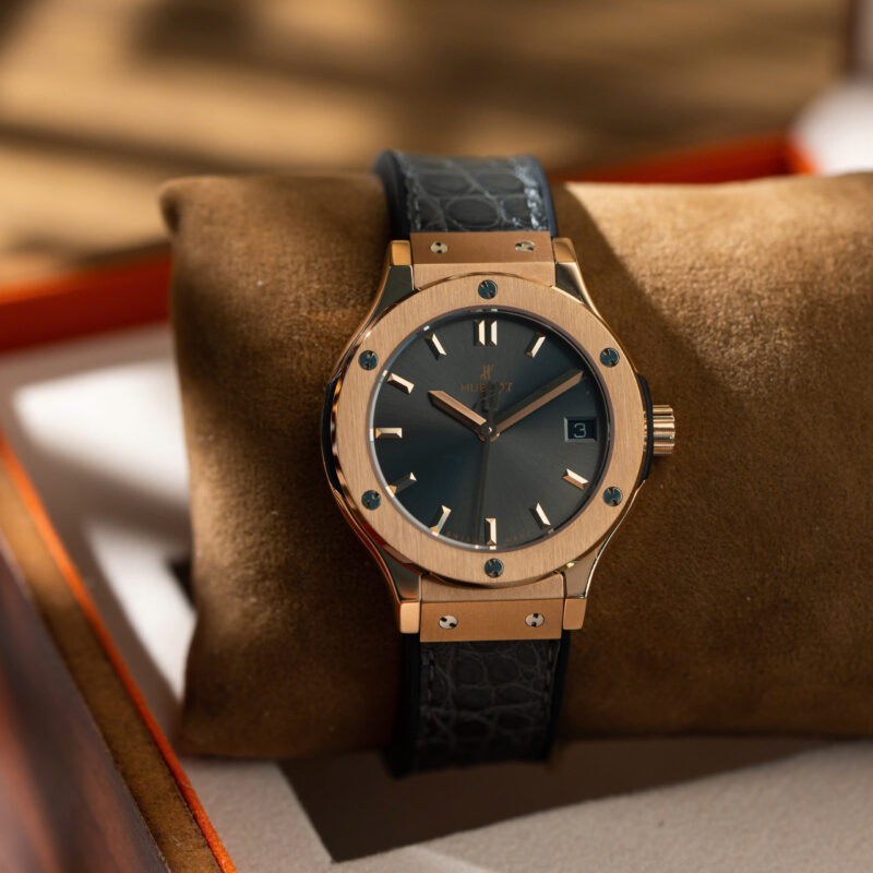 Hublot Classic Fusion King Gold Grey Dial Leather Strap Lady Watch ...