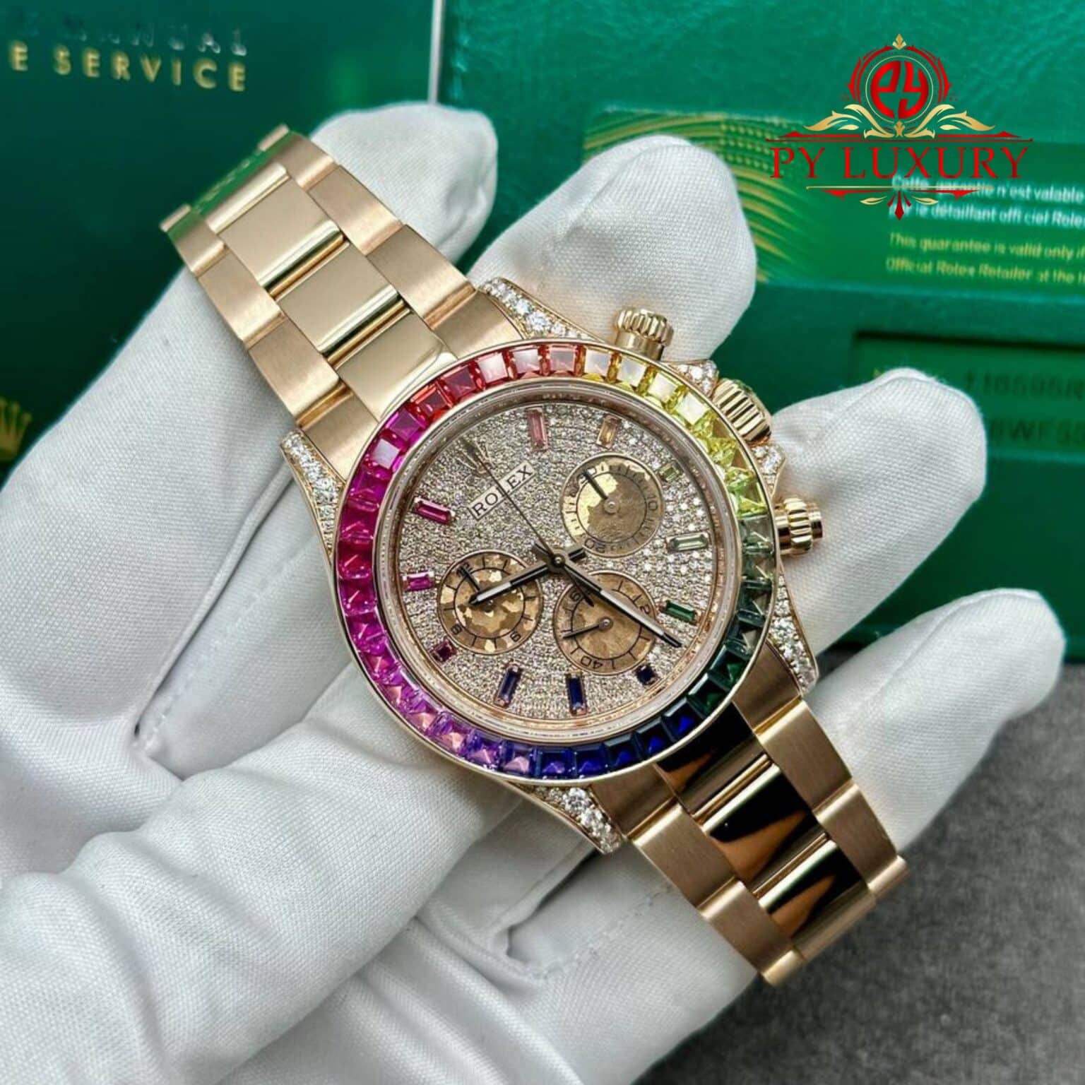 Rolex Daytona 116505 Rainbow Diamonds Pavé Dial Solid 18K Rose Gold ...