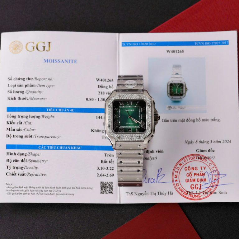 Cartier Santos Green Dial Large Model Custom Moissanite Bezel Best ...