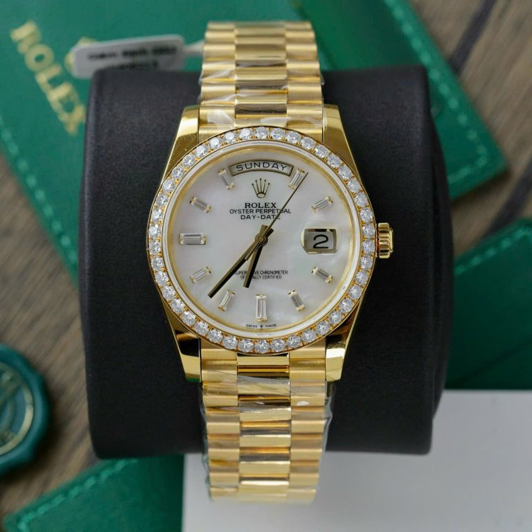 Rolex Day-Date 228348RBR-0046 MOP Baguette Moissanite Index Dial 18K ...