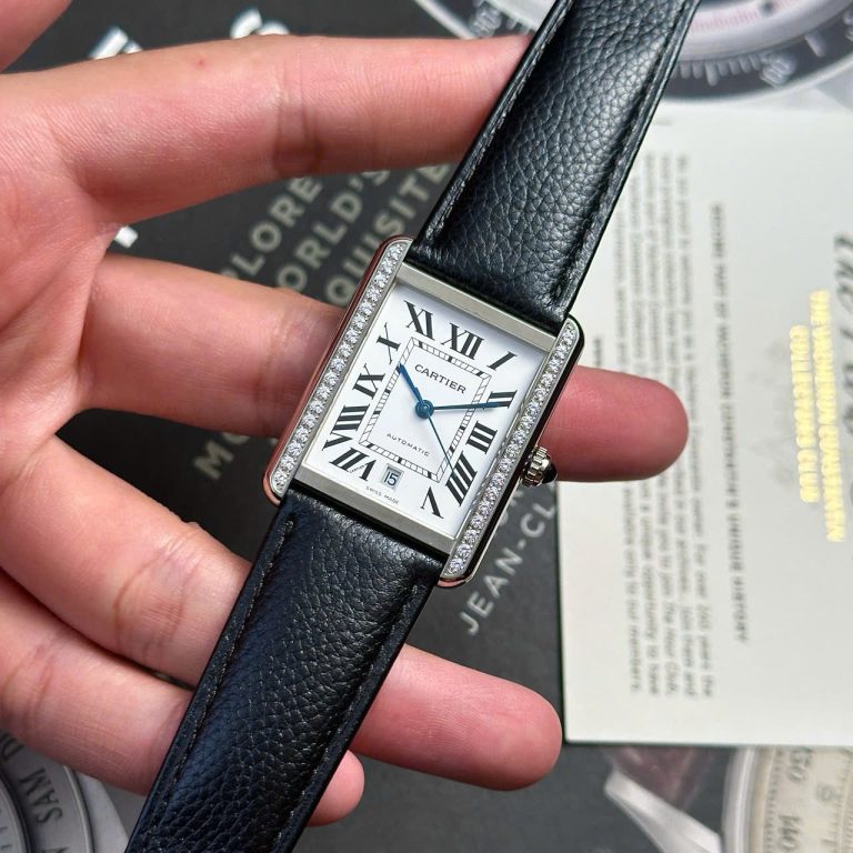 Cartier Tank Solo Extra Large White Dial Diamond Bezel Leather Strap ...