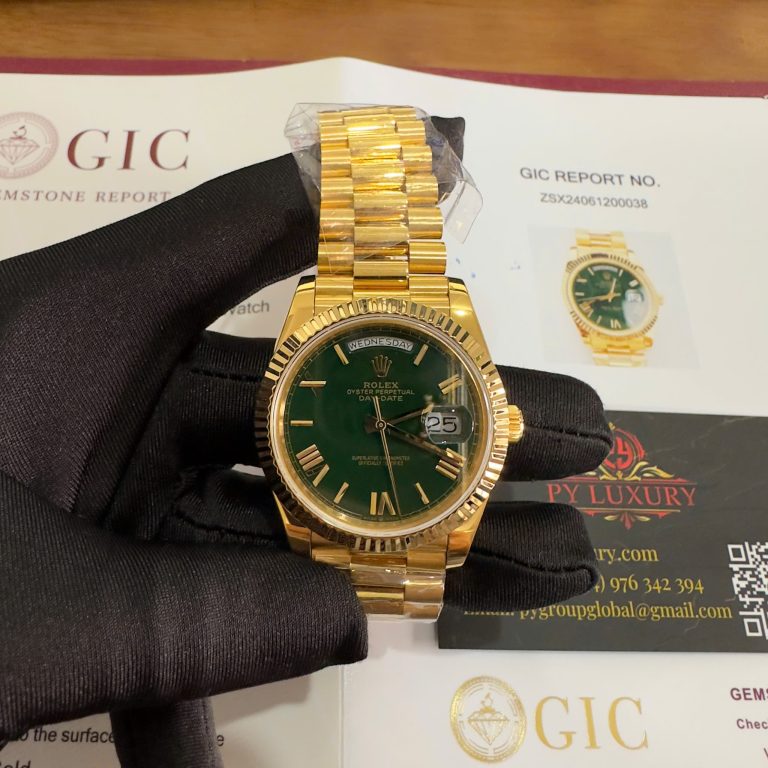 Rolex Day-Date 228238-0061 Green Roman Dial 18K Yellow Gold Wrapped ...
