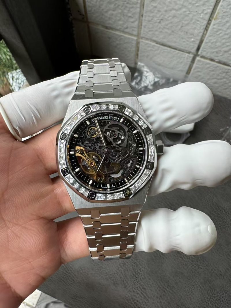 Audemars Piguet Royal Oak OpenWorked 15412BC Custom Moissanite Bezel 1: ...