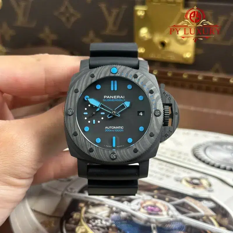 Panerai Submersible Carbotech PAM00960 Black With Blue Accents Rubber ...