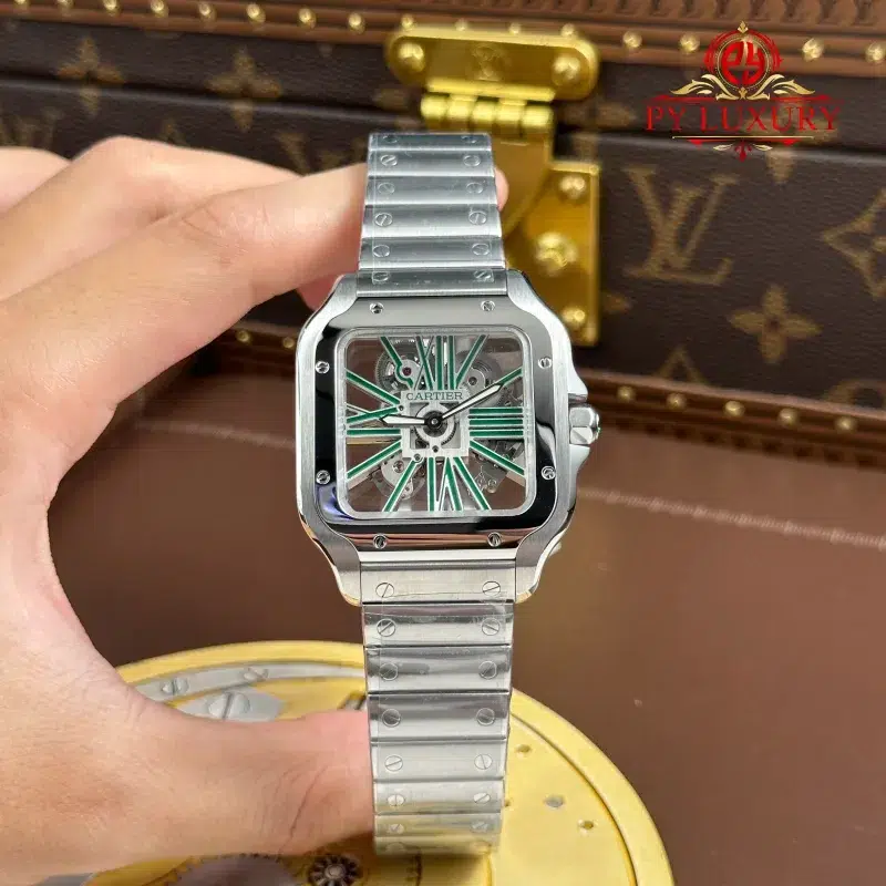 Cartier Santos De Cartier Skeleton Green WHSA0028 Large Model Super ...
