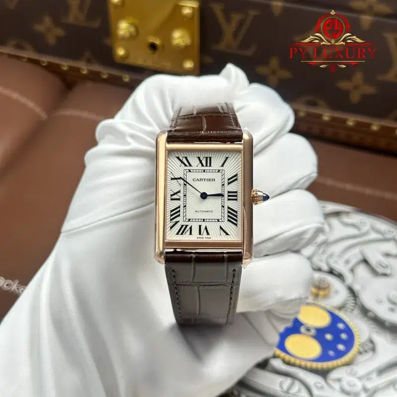 Cartier Tank Louis WGTA0346 Rose Gold Large Model Silver Dial Leather ...