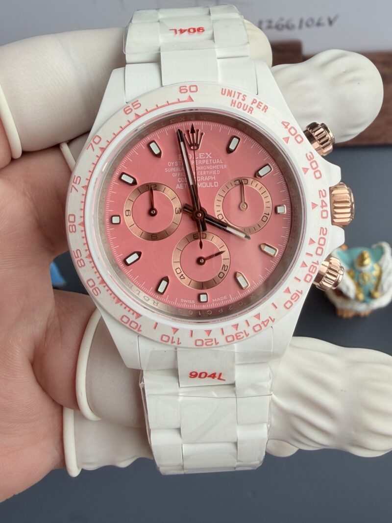AET REMOULD Rolex Daytona White Ceramic Sakura Pink Dial Best Replica 40mm