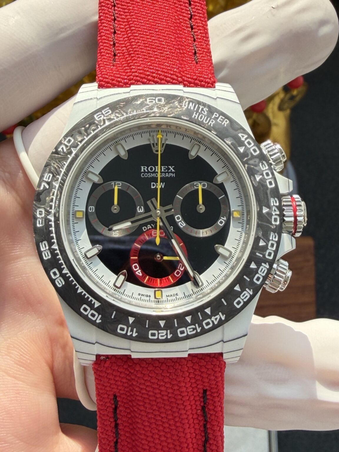 DiW Rolex Daytona CarboQuartz Quantum Racer Red Nylon Strap 1:1 Best ...