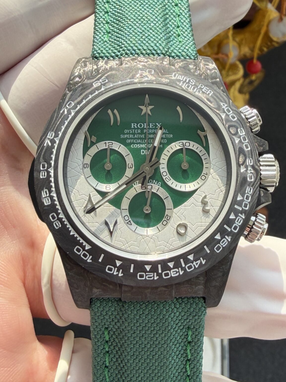 DiW Rolex Graphite Daytona Ramadan Green & White Dial Arabic Numerals ...
